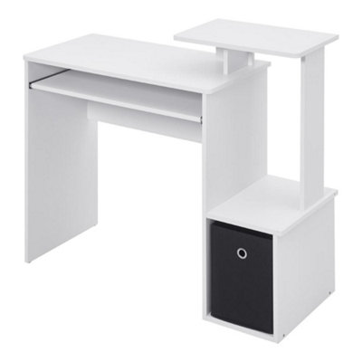 Freestanding Computer Desk with Storage Bin and Keyboard Tray in White