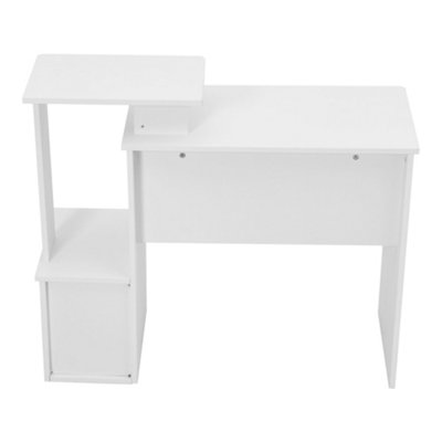 Freestanding Computer Desk with Storage Bin and Keyboard Tray in White