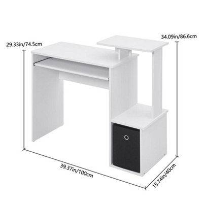 Freestanding Computer Desk with Storage Bin and Keyboard Tray in White