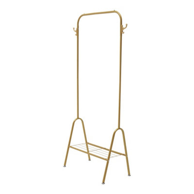 Freestanding Gold Metal Hanging Garment Clothes Rack with Bottom Shelf ...