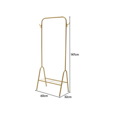 Freestanding Gold Metal Hanging Garment Clothes Rack with Bottom Shelf ...