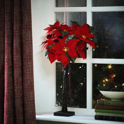 Freestanding LED Poinsettia Decoration - Artificial Flower Display ...