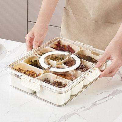 Freezer safe 8 Compartments Food Storage Container with Lid and handle