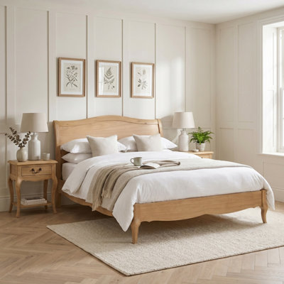 French Chateau Oak 6ft Super King Size Bed Frame Solid Oak Sleigh Bed