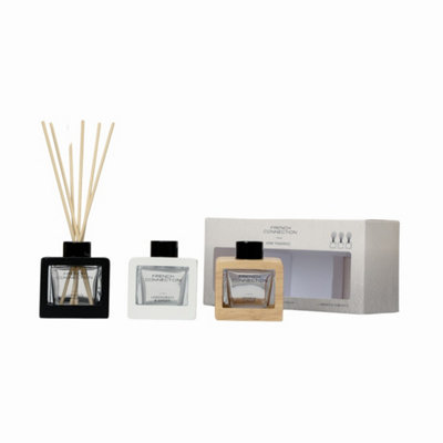 French Connection Trio of Reed Diffuser Gift Set 3x50ML Wooden Surround ...