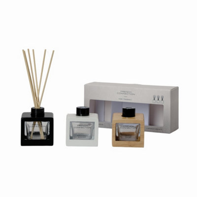 French Connection Trio of Reed Diffuser Gift Set 3x50ML Wooden Surround ...