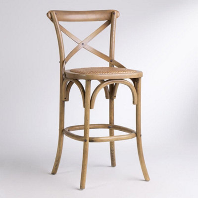 French Cross-Back Stool Rattan Counter 66cm Seat Height Light Oak X Frame