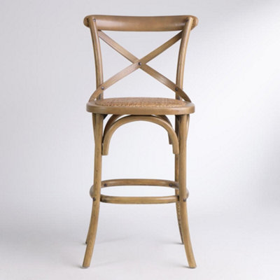 French Cross-Back Stool Rattan Counter 66cm Seat Height Light Oak X Frame