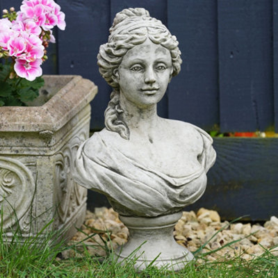 French Maid Bust Stone Statue Classical Outdoor Garden Ornament Roman Lady