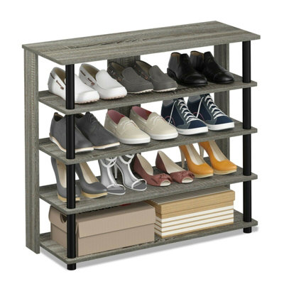 French Oak Grey Corner Desk with Storage Shelves for Home Office