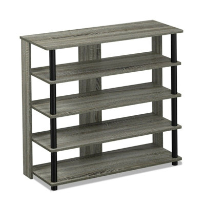 French Oak Grey Corner Desk with Storage Shelves for Home Office
