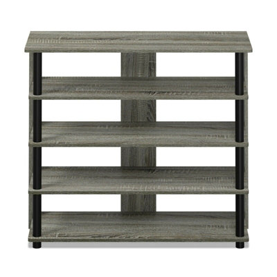 French Oak Grey Corner Desk with Storage Shelves for Home Office