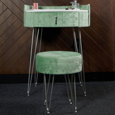 French Riviera Upholstered Velvet Dressing Table with 1 Storage Drawer ...
