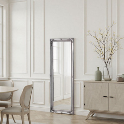 French Style Carved Mirror Silver 166x60cm