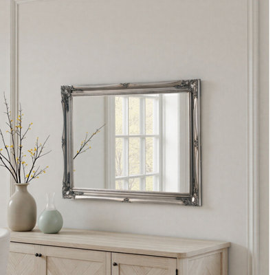 French style carved mirror silver 90x65cm
