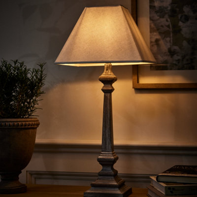 French Style Table Lamp E14 Brushed Wood Desk Lamp with Linen Shade ...