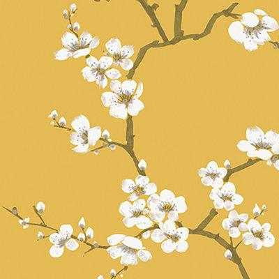 Fresco Apple Blossom Floral Ochre Wallpaper