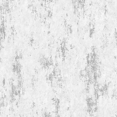 Fresco Distressed Texture White / Silver Wallpaper