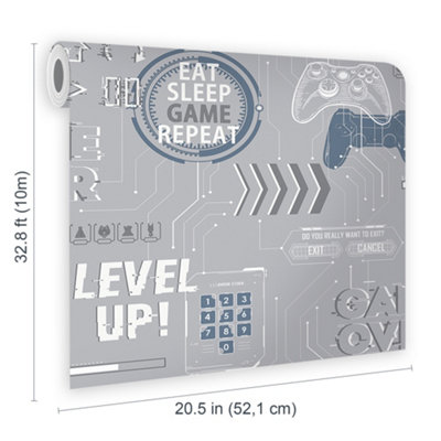 Fresco Game Over Grey & Navy Wallpaper