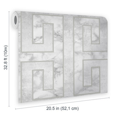 Fresco Meander Geometric Pale Grey Wallpaper