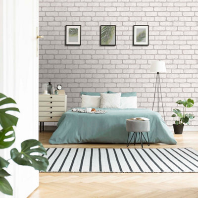 Shop Fresco Mica Brick Effect White Wallpaper