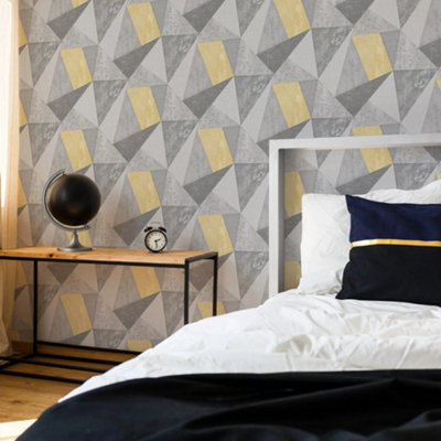Fresco Shard Grey Geometric Wallpaper at B&Q