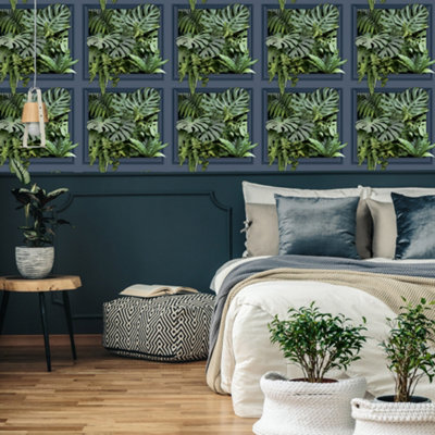 Fresco Utopia Tropical Navy Panel Wallpaper | DIY at B&Q