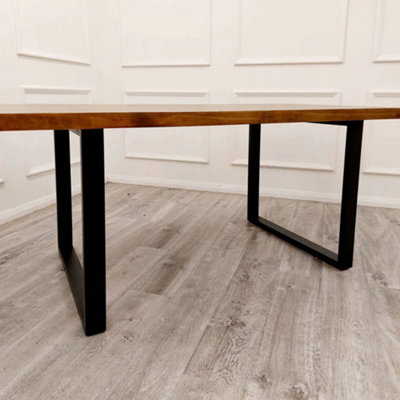 Freya 1.8 Dining Table Solid Dark Pine wood with Matte Black Metal Legs