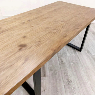 Freya 1.8 Dining Table Solid Dark Pine wood with Matte Black Metal Legs