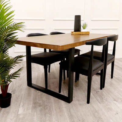 Freya 1.8 Dining Table Solid Dark Pine wood with Matte Black Metal Legs