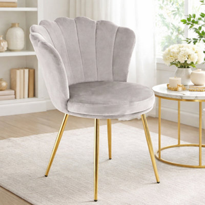 Freya Accent Chair with Petal Back Scallop Chair in Velvet - Taupe ...