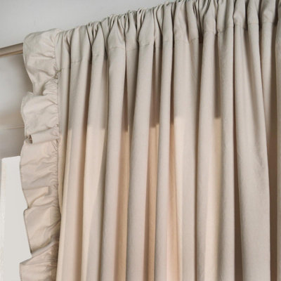 Frill Voile Net Curtains 2 Window Panels Sheer Rod Slot Top Pair Set, Beige
