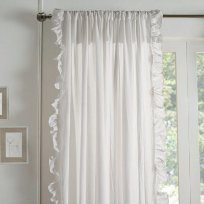 Frill Voile Net Curtains 2 Window Panels Sheer Rod Slot Top Pair Set, White