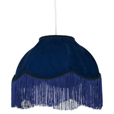 FRINGE - NAVY BLUE VELVET FRINGED PENDANT OR LAMP SHADE