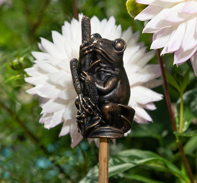 Frog On Bullrush Cane or Stake Topper - L4 x W4 x H8.5 cm