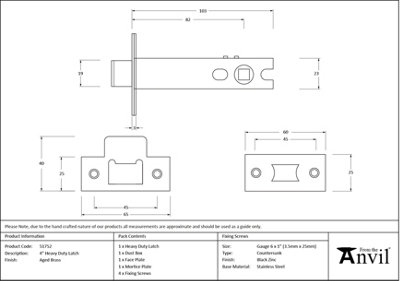 From The Anvil Aged Brass 4" Heavy Duty Latch