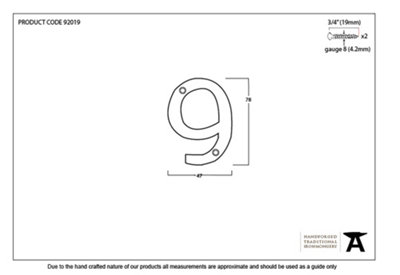 From The Anvil Aged Bronze Numeral 9
