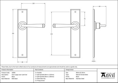 From The Anvil Black Large Avon Lever Latch Set