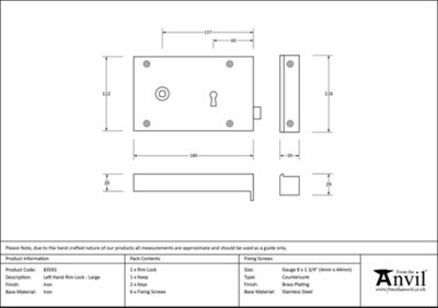Buy From The Anvil Iron Left Hand Rim Lock - Large at B&Q
