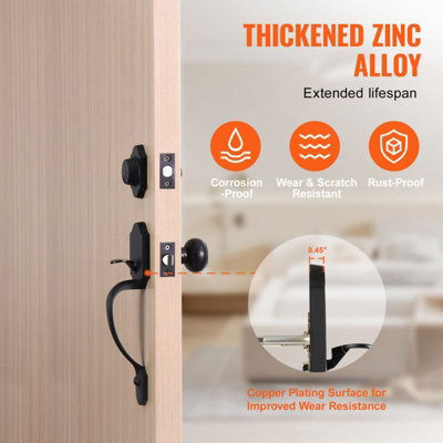 Front Door Handle Deadbolt Set Matte Black Adjustable Hole Spacing for ...