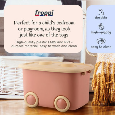 Froppi 45L Wheeled Storage Box Pink Plastic Storage Box with Lid Stackable Storage Box Kids