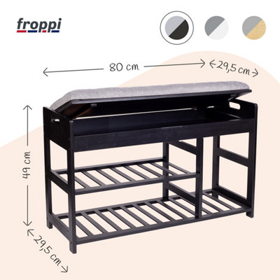 Froppi™ 80cm Shoe Bench, Black Wooden Shoe Rack with Padded Seat and ...