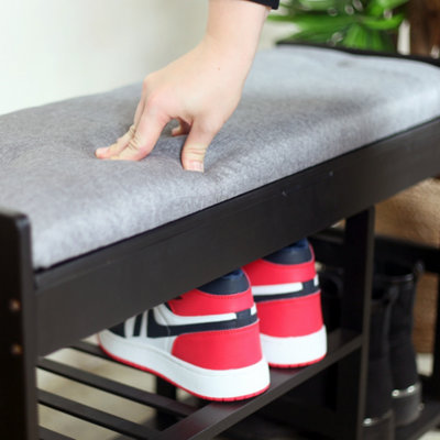 Froppi™ 80cm Shoe Bench, Black Wooden Shoe Rack with Padded Seat and ...