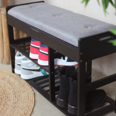 Froppi™ 80cm Shoe Bench, Black Wooden Shoe Rack with Padded Seat and ...