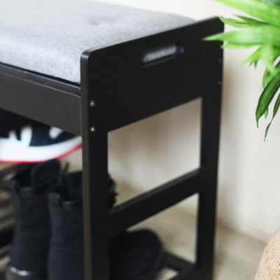 Froppi™ 80cm Shoe Bench, Black Wooden Shoe Rack with Padded Seat and ...