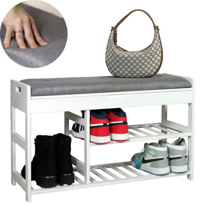 Froppi™ 80cm Shoe Bench, White Wooden Shoe Rack with Padded Seat and ...