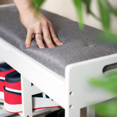 Froppi™ 80cm Shoe Bench, White Wooden Shoe Rack with Padded Seat and ...