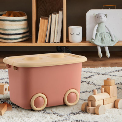 Froppi Pink Plastic Kids Toy Storage Box with Lid and Wheels, Stackable ...