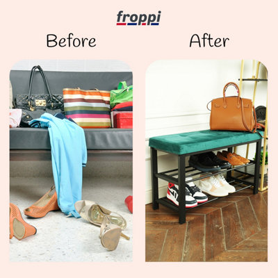 Froppi™ Premium Shoe Bench with Buttoned Forest Green Velvet Seat & 2 ...