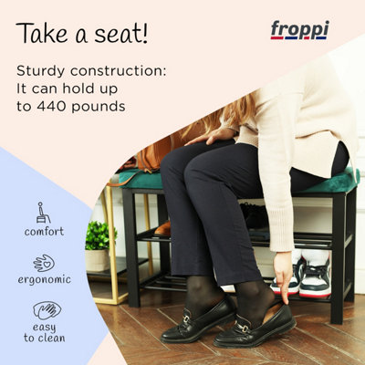 Froppi™ Premium Shoe Bench with Buttoned Forest Green Velvet Seat & 2 ...